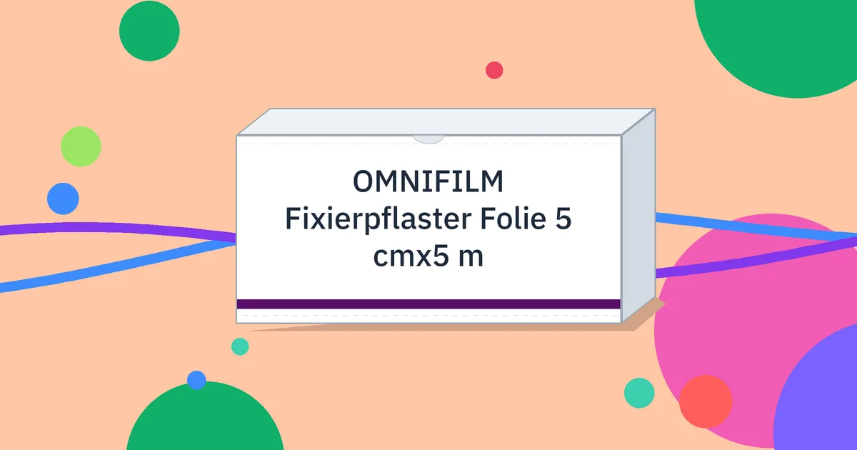 Symbolbild: Packung mit der Aufschrift OMNIFILM Fixierpflaster Folie 5 cmx5 m (PZN 02239768) – Verfügbarkeit und Bezug in Apotheken in Frankfurt am Main