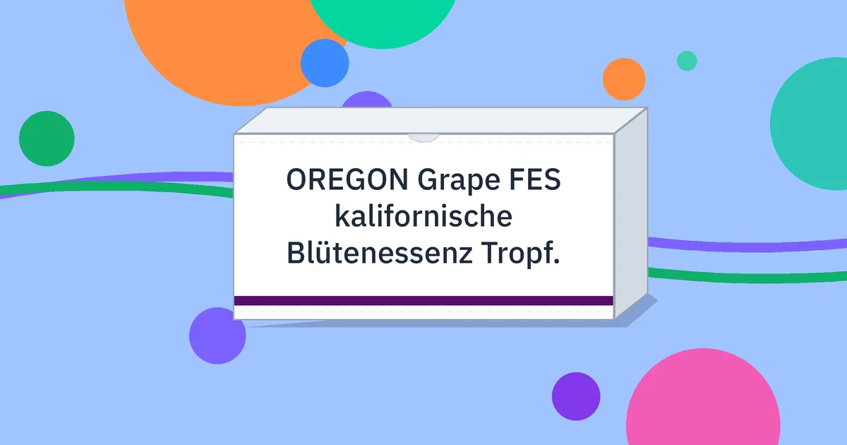 Symbolbild: Packung mit der Aufschrift OREGON Grape FES kalifornische Blütenessenz Tropf. (PZN 09173682) – Verfügbarkeit und Bezug in Apotheken in Frankfurt am Main