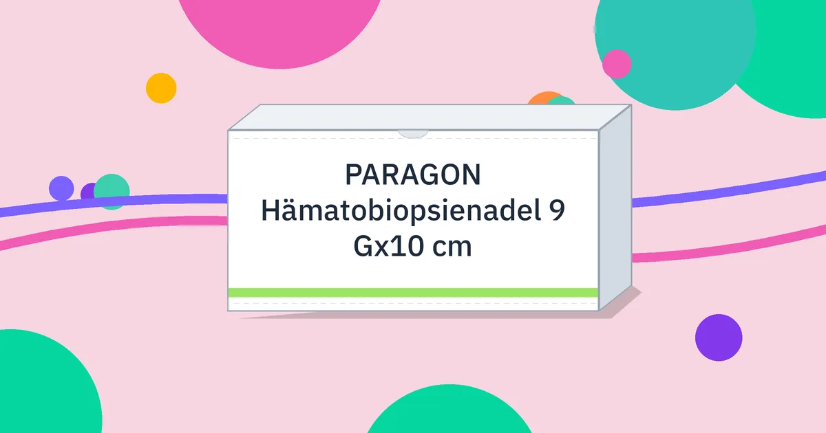 Symbolbild: Packung mit der Aufschrift PARAGON Hämatobiopsienadel 9 Gx10 cm (PZN 18214411) – Verfügbarkeit und Bezug in Apotheken in Frankfurt am Main