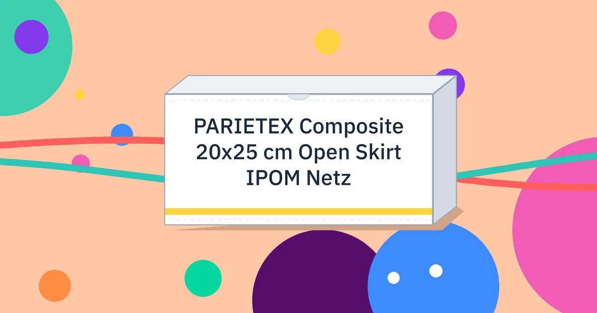 Symbolbild: Packung mit der Aufschrift PARIETEX Composite 20x25 cm Open Skirt IPOM Netz (PZN 00462456) – Verfügbarkeit und Bezug in Apotheken in Frankfurt am Main