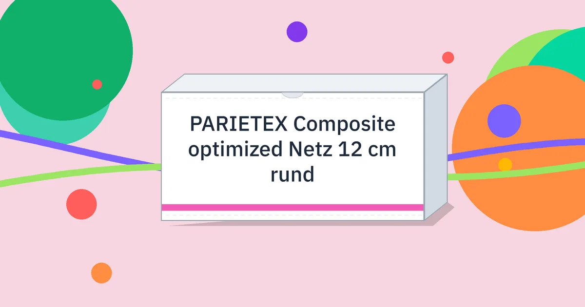 Symbolbild: Packung mit der Aufschrift PARIETEX Composite optimized Netz 12 cm rund (PZN 18258213) – Verfügbarkeit und Bezug in Apotheken in Frankfurt am Main
