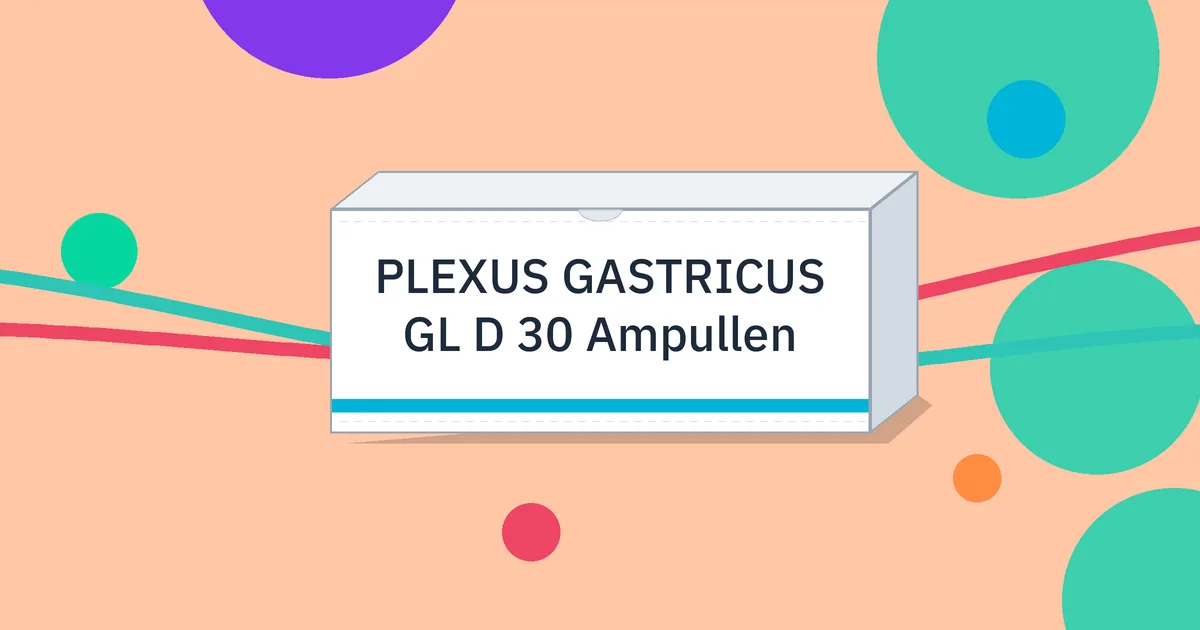Symbolbild: Packung mit der Aufschrift PLEXUS GASTRICUS GL D 30 Ampullen (PZN 04626989) – Verfügbarkeit und Bezug in Apotheken in Frankfurt am Main