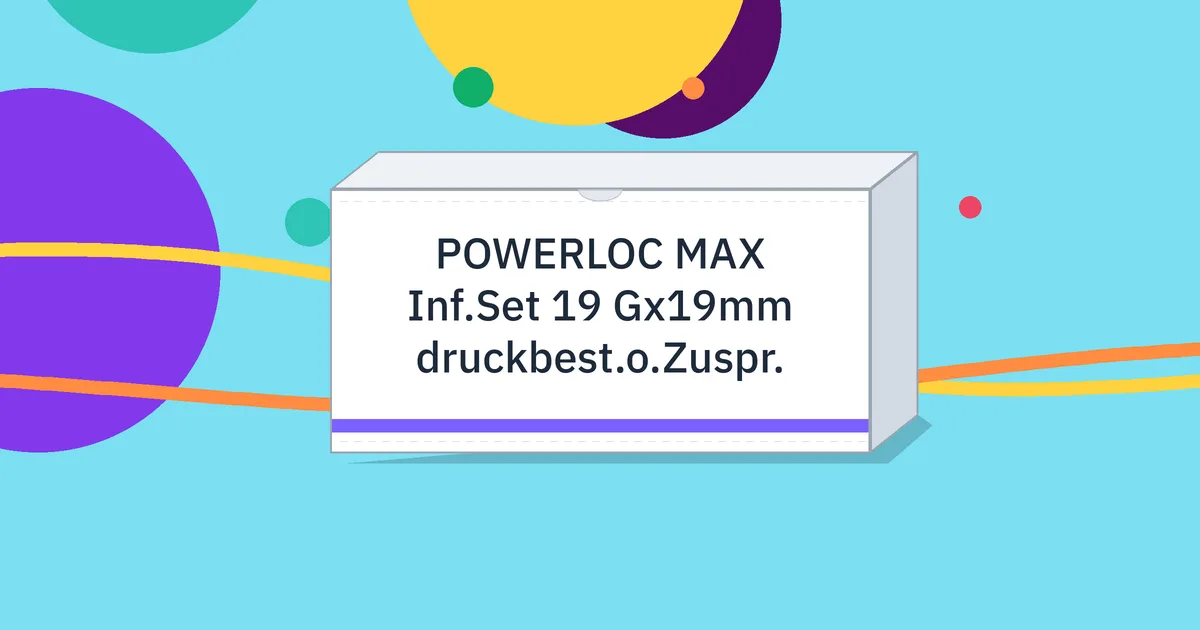 Symbolbild: Packung mit der Aufschrift POWERLOC MAX Inf.Set 19 Gx19mm druckbest.o.Zuspr. (PZN 18816452) – Verfügbarkeit und Bezug in Apotheken in Frankfurt am Main