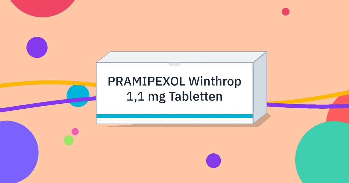 Symbolbild: Packung mit der Aufschrift PRAMIPEXOL Winthrop 1,1 mg Tabletten (PZN 07305010) – Verfügbarkeit und Bezug in Apotheken in Frankfurt am Main