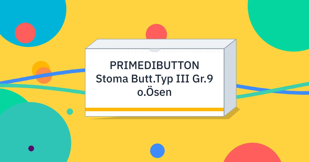 Symbolbild: Packung mit der Aufschrift PRIMEDIBUTTON Stoma Butt.Typ III Gr.9 o.Ösen (PZN 10791600) – Verfügbarkeit und Bezug in Apotheken in Frankfurt am Main