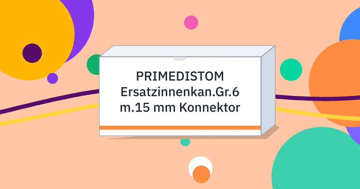 Symbolbild: Packung mit der Aufschrift PRIMEDISTOM Ersatzinnenkan.Gr.6 m.15 mm Konnektor (PZN 10257208) – Verfügbarkeit und Bezug in Apotheken in Frankfurt am Main