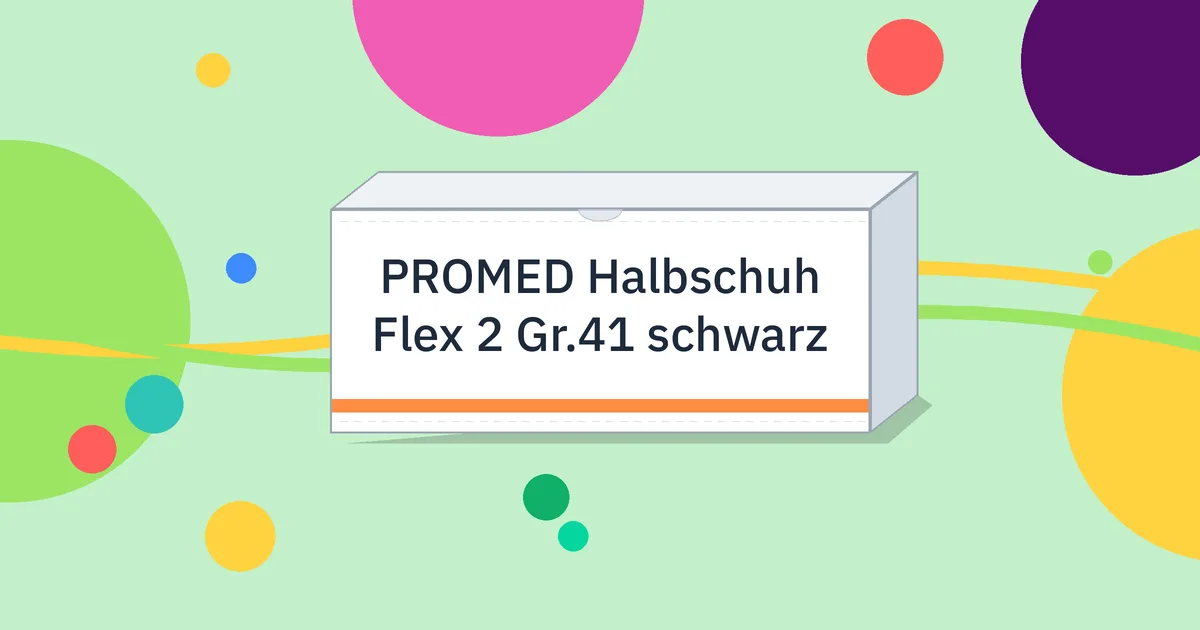 Symbolbild: Packung mit der Aufschrift PROMED Halbschuh Flex 2 Gr.41 schwarz (PZN 17918185) – Verfügbarkeit und Bezug in Apotheken in Frankfurt am Main
