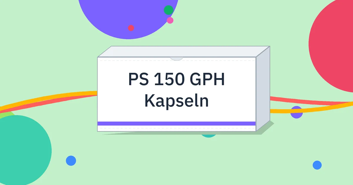 Symbolbild: Packung mit der Aufschrift PS 150 GPH Kapseln (PZN 09323578) – Verfügbarkeit und Bezug in Apotheken in Frankfurt am Main