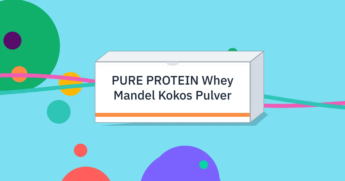 Symbolbild: Packung mit der Aufschrift PURE PROTEIN Whey Mandel Kokos Pulver (PZN 20385410) – Verfügbarkeit und Bezug in Apotheken in Frankfurt am Main