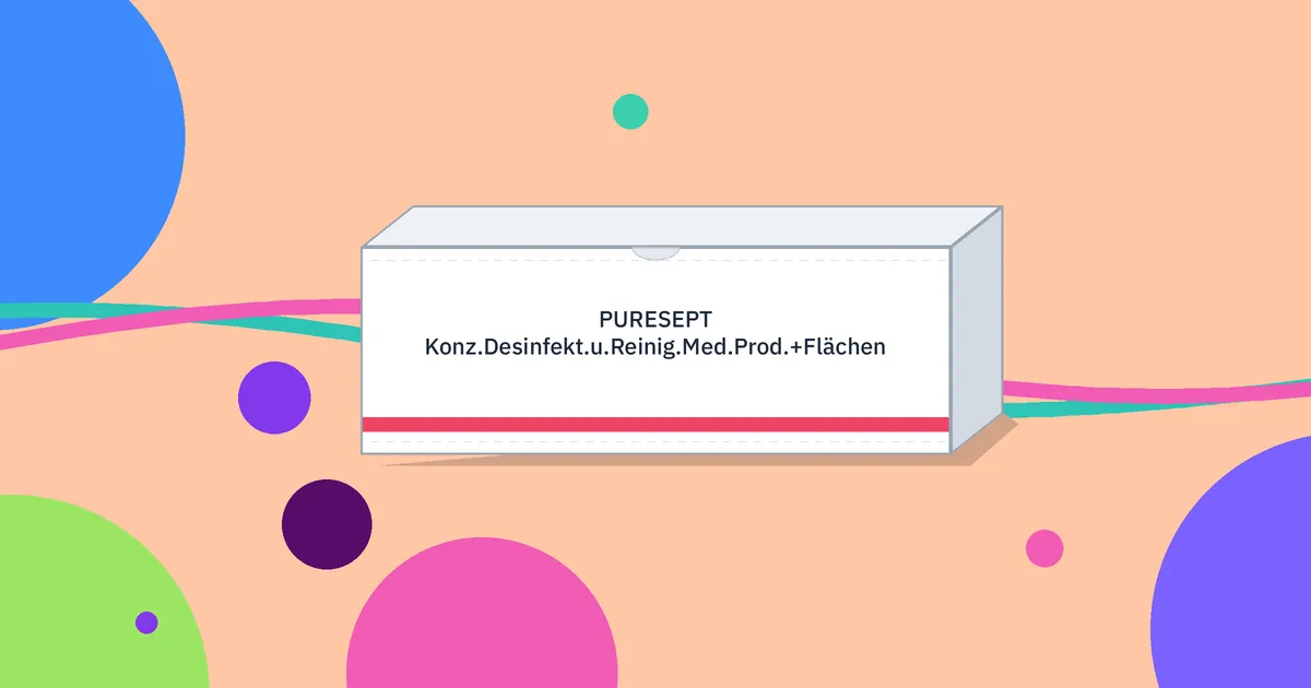 Symbolbild: Packung mit der Aufschrift PURESEPT Konz.Desinfekt.u.Reinig.Med.Prod.+Flächen (PZN 18678464) – Verfügbarkeit und Bezug in Apotheken in Frankfurt am Main