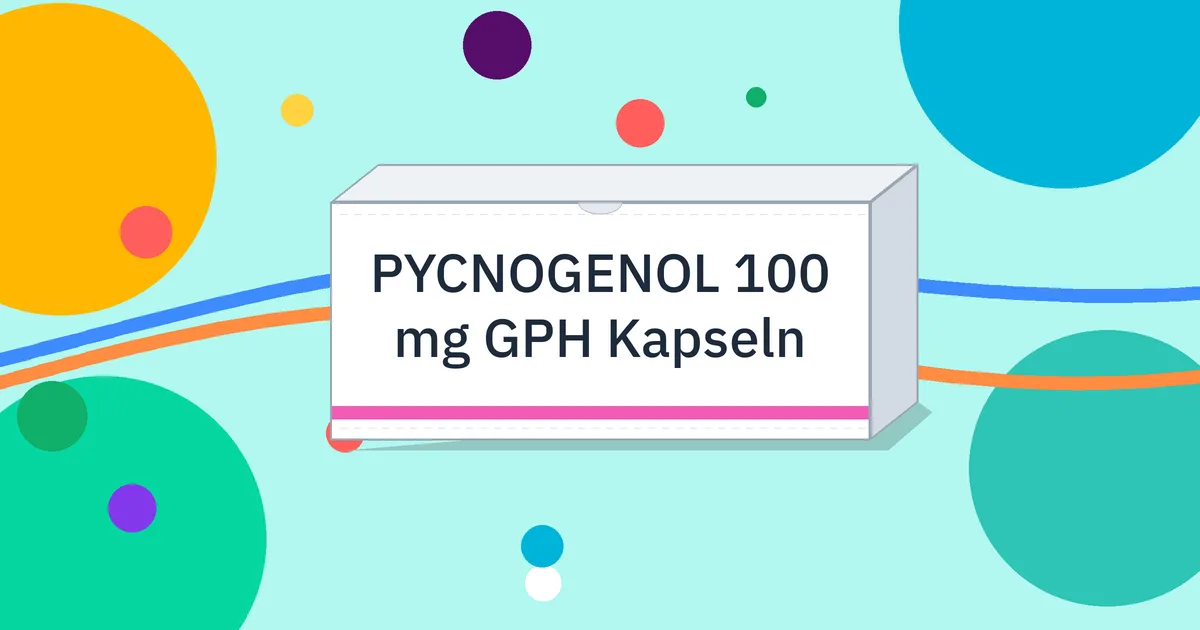 Symbolbild: Packung mit der Aufschrift PYCNOGENOL 100 mg GPH Kapseln (PZN 09180908) – Verfügbarkeit und Bezug in Apotheken in Frankfurt am Main