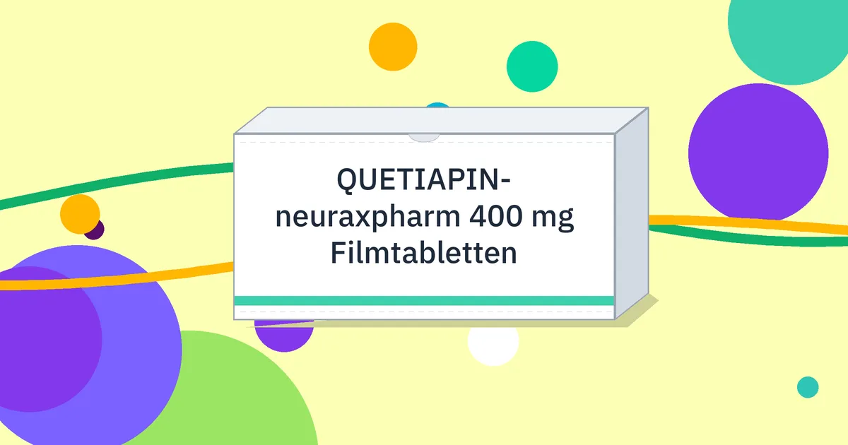 Symbolbild: Packung mit der Aufschrift QUETIAPIN-neuraxpharm 400 mg Filmtabletten (PZN 15745332) – Verfügbarkeit und Bezug in Apotheken in Frankfurt am Main