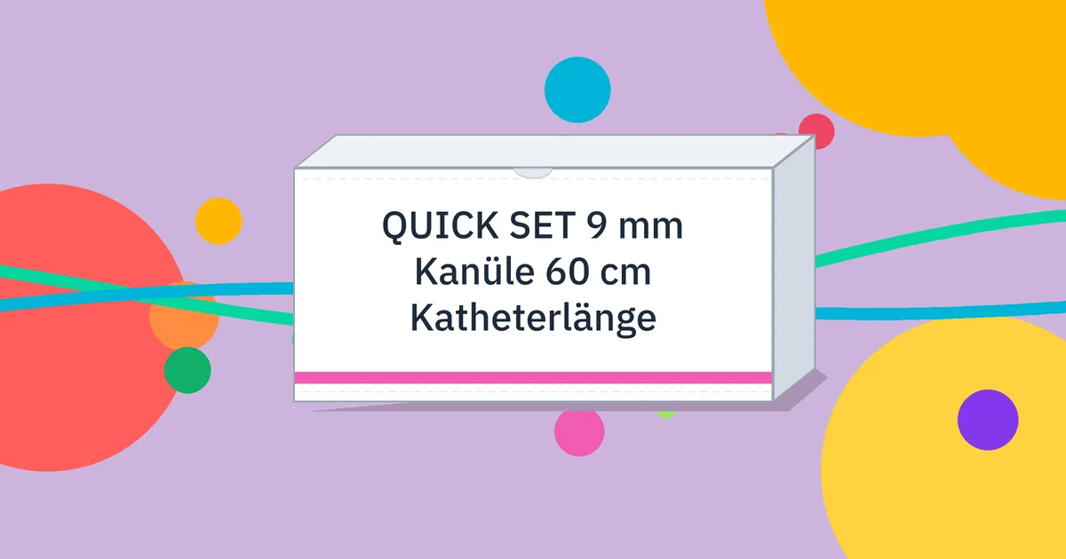 Symbolbild: Packung mit der Aufschrift QUICK SET 9 mm Kanüle 60 cm Katheterlänge (PZN 01808922) – Verfügbarkeit und Bezug in Apotheken in Frankfurt am Main