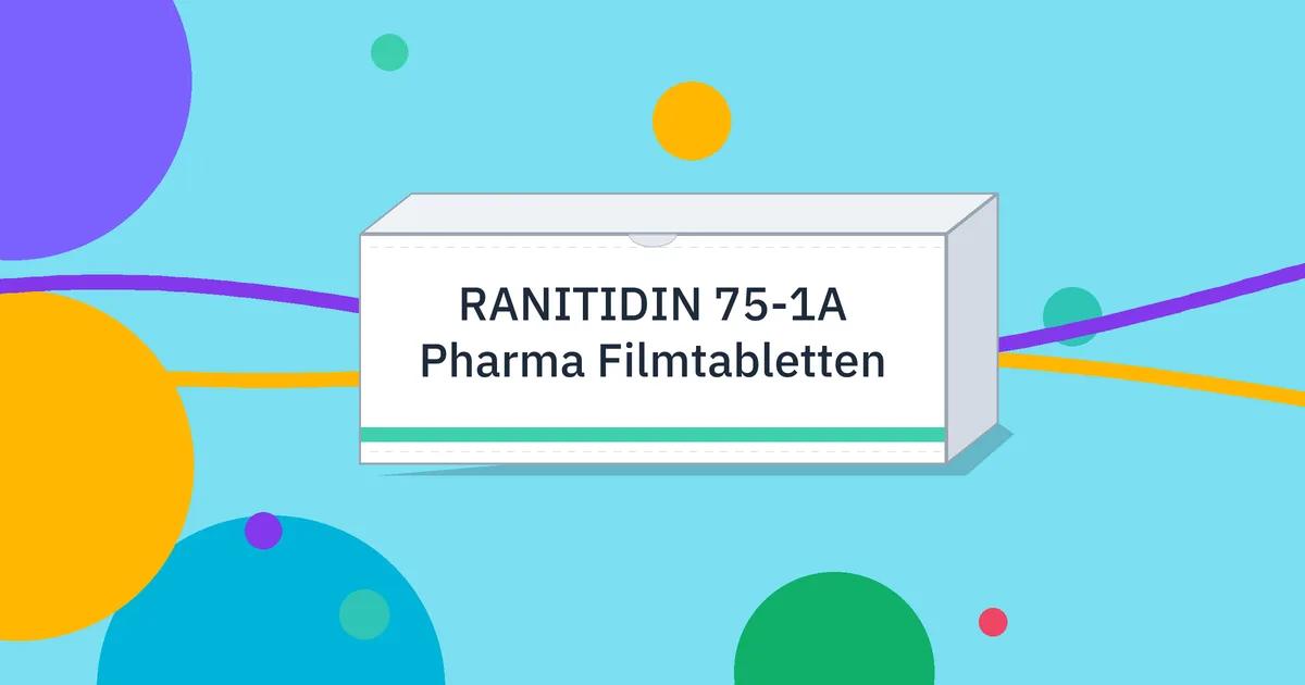 Symbolbild: Packung mit der Aufschrift RANITIDIN 75-1A Pharma Filmtabletten (PZN 01694542) – Verfügbarkeit und Bezug in Apotheken in Frankfurt am Main