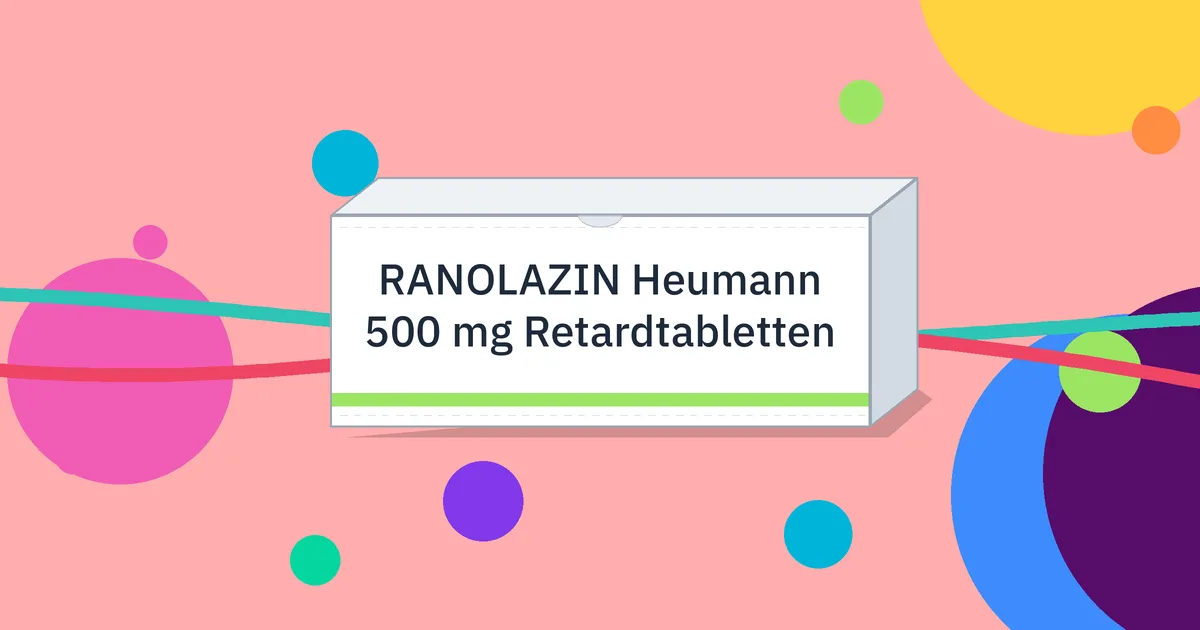 Symbolbild: Packung mit der Aufschrift RANOLAZIN Heumann 500 mg Retardtabletten (PZN 18219549) – Verfügbarkeit und Bezug in Apotheken in Frankfurt am Main