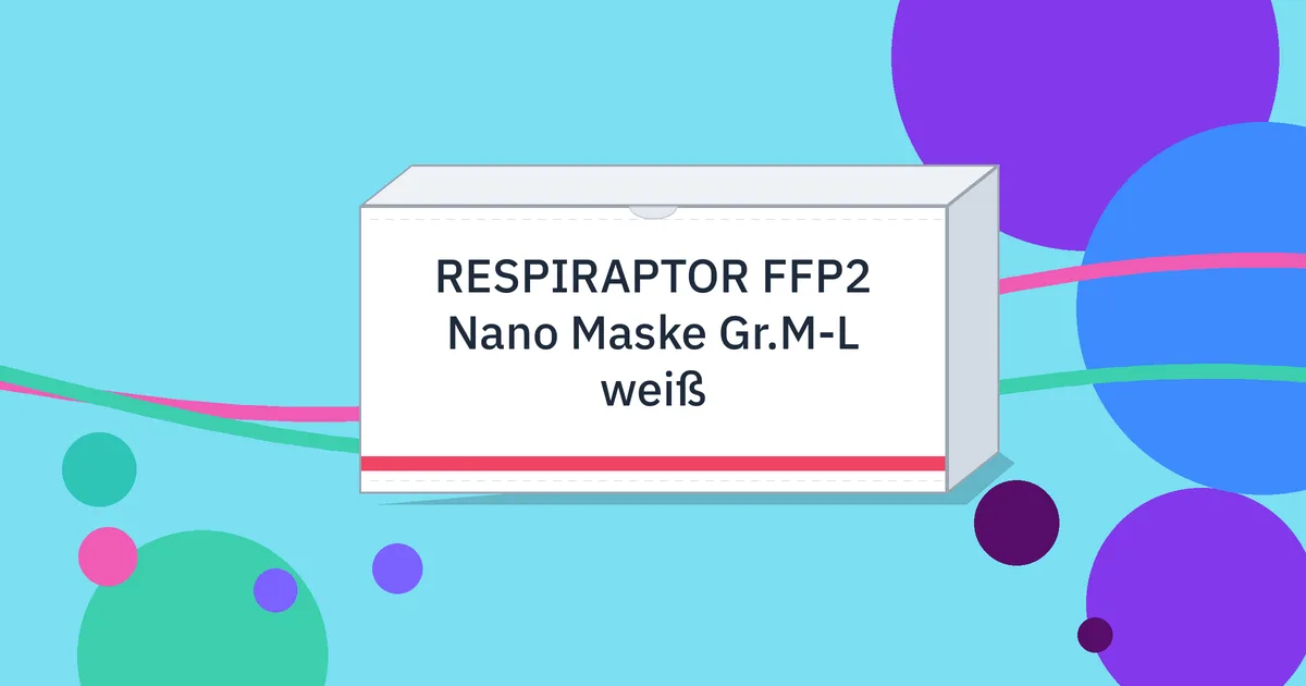 Symbolbild: Packung mit der Aufschrift RESPIRAPTOR FFP2 Nano Maske Gr.M-L weiß (PZN 17991503) – Verfügbarkeit und Bezug in Apotheken in Frankfurt am Main