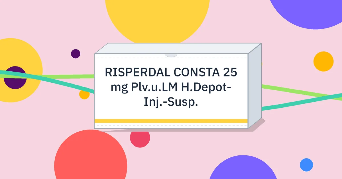 Symbolbild: Packung mit der Aufschrift RISPERDAL CONSTA 25 mg Plv.u.LM H.Depot-Inj.-Susp. (PZN 11353090) – Verfügbarkeit und Bezug in Apotheken in Frankfurt am Main