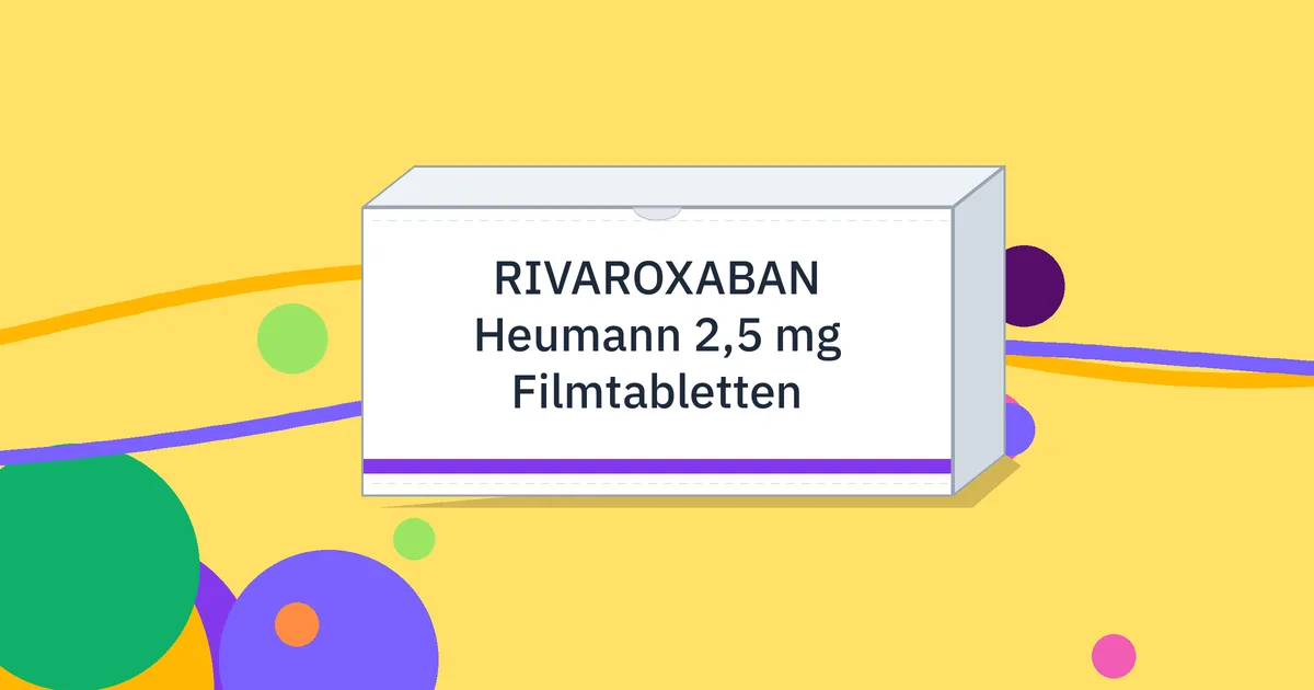 Symbolbild: Packung mit der Aufschrift RIVAROXABAN Heumann 2,5 mg Filmtabletten (PZN 18780613) – Verfügbarkeit und Bezug in Apotheken in Frankfurt am Main