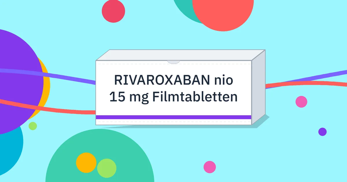 Symbolbild: Packung mit der Aufschrift RIVAROXABAN nio 15 mg Filmtabletten (PZN 20165950) – Verfügbarkeit und Bezug in Apotheken in Frankfurt am Main