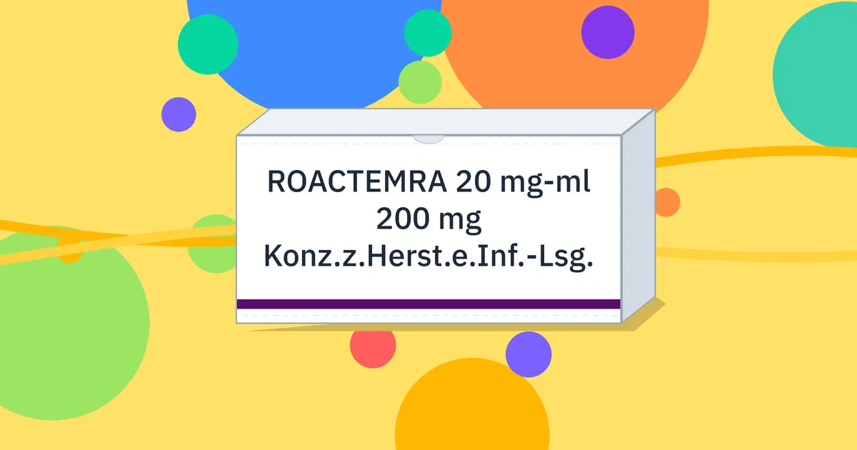 Symbolbild: Packung mit der Aufschrift ROACTEMRA 20 mg-ml 200 mg Konz.z.Herst.e.Inf.-Lsg. (PZN 20005896) – Verfügbarkeit und Bezug in Apotheken in Frankfurt am Main