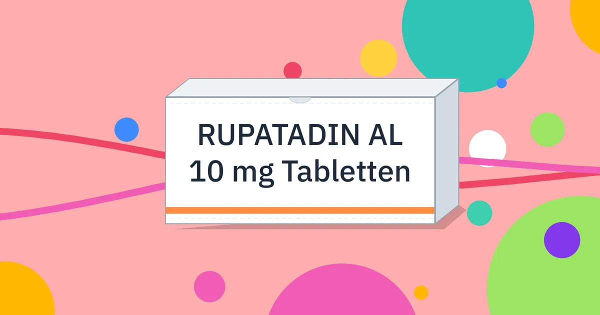 Symbolbild: Packung mit der Aufschrift RUPATADIN AL 10 mg Tabletten (PZN 11674977) – Verfügbarkeit und Bezug in Apotheken in Frankfurt am Main