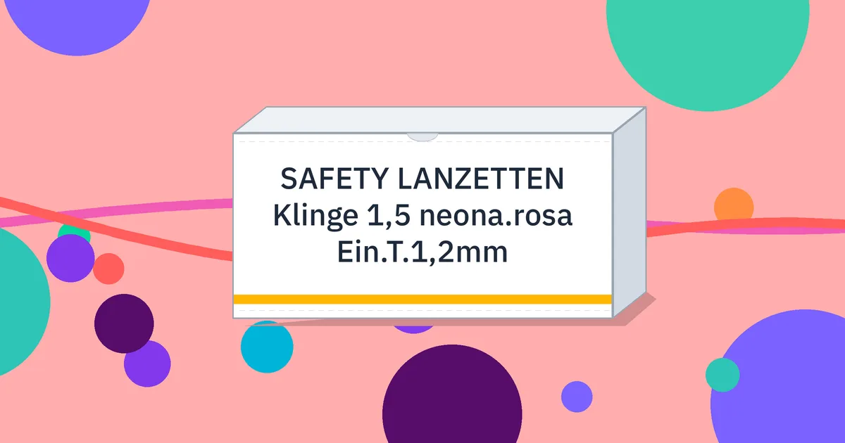 Symbolbild: Packung mit der Aufschrift SAFETY LANZETTEN Klinge 1,5 neona.rosa Ein.T.1,2mm (PZN 09618730) – Verfügbarkeit und Bezug in Apotheken in Frankfurt am Main