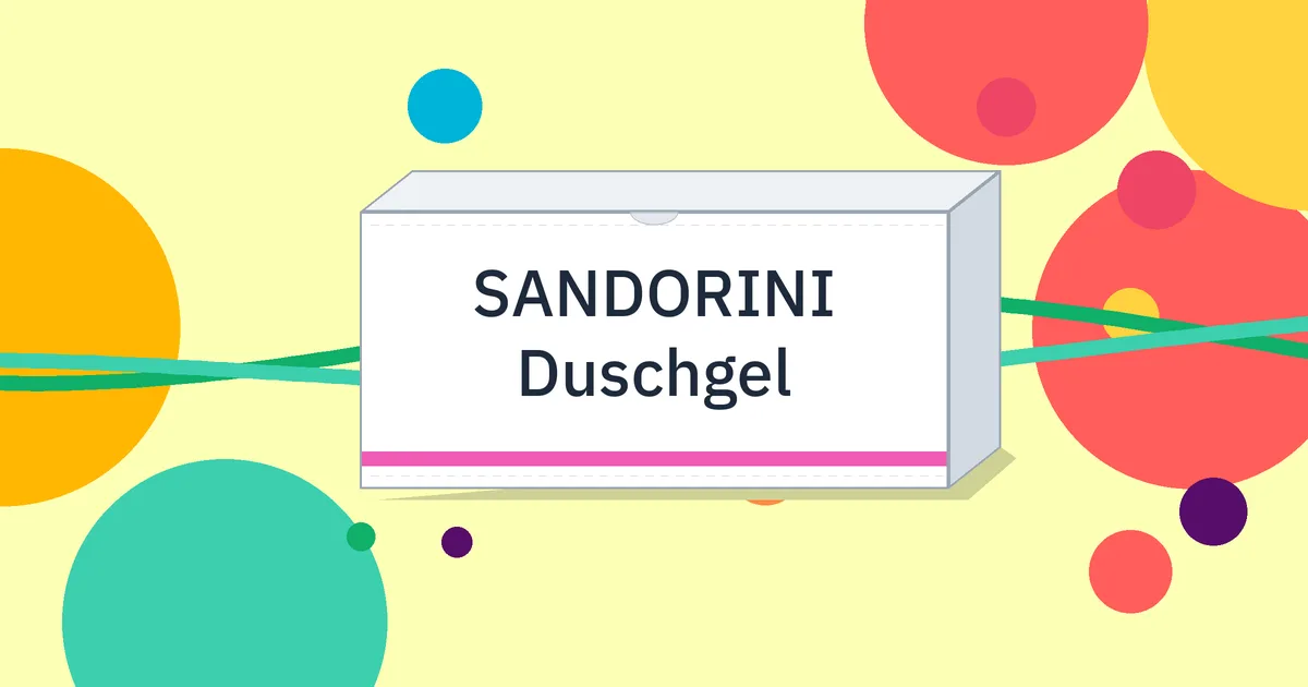 Symbolbild: Packung mit der Aufschrift SANDORINI Duschgel (PZN 06947947) – Verfügbarkeit und Bezug in Apotheken in Frankfurt am Main