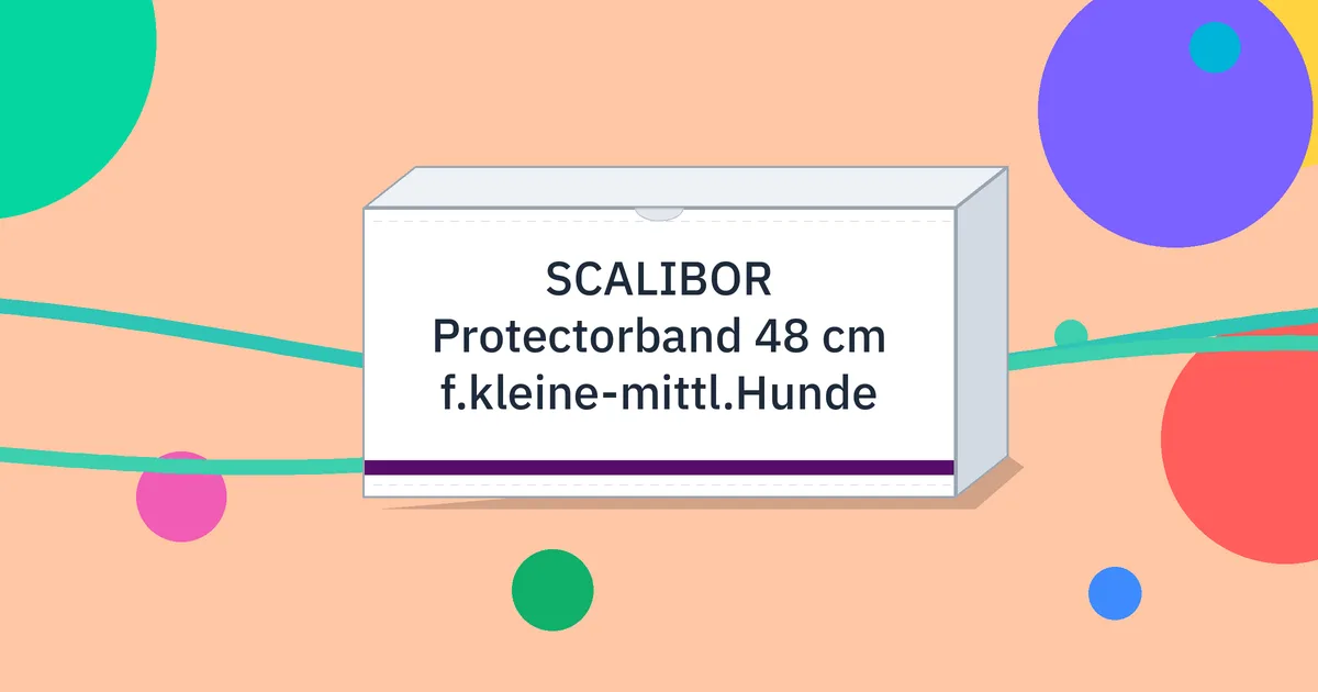 Symbolbild: Packung mit der Aufschrift SCALIBOR Protectorband 48 cm f.kleine-mittl.Hunde (PZN 08486108) – Verfügbarkeit und Bezug in Apotheken in Frankfurt am Main