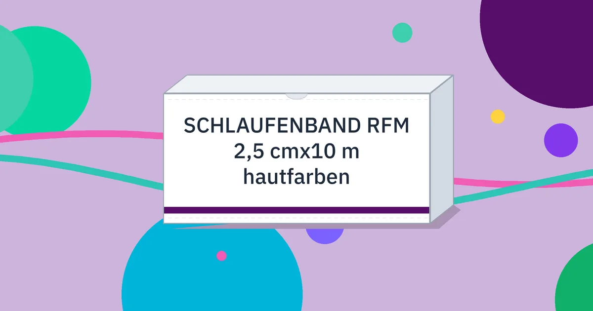 Symbolbild: Packung mit der Aufschrift SCHLAUFENBAND RFM 2,5 cmx10 m hautfarben (PZN 06490614) – Verfügbarkeit und Bezug in Apotheken in Frankfurt am Main