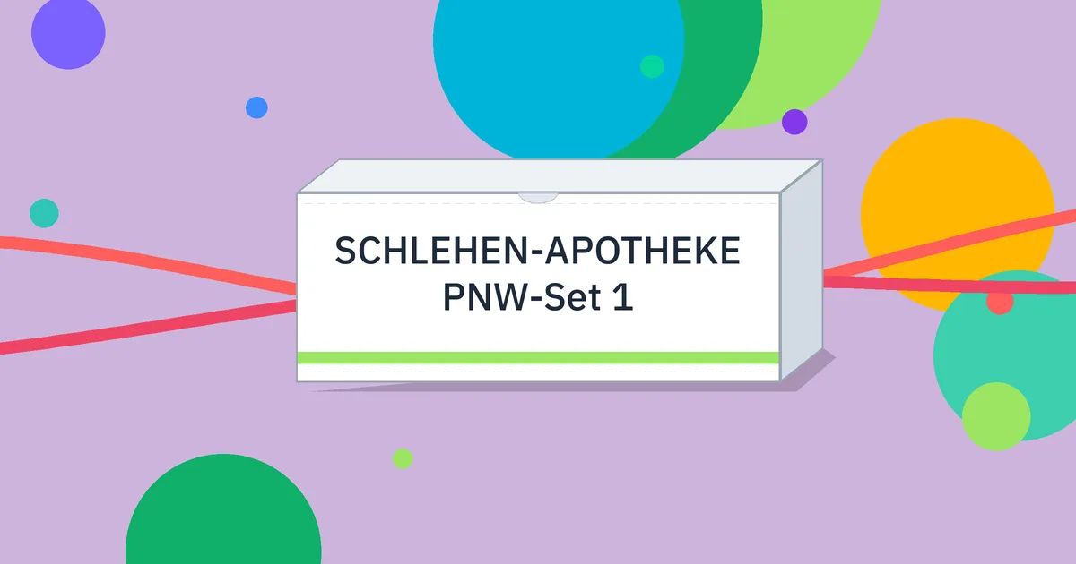 Symbolbild: Packung mit der Aufschrift SCHLEHEN-APOTHEKE PNW-Set 1 (PZN 19990301) – Verfügbarkeit und Bezug in Apotheken in Frankfurt am Main