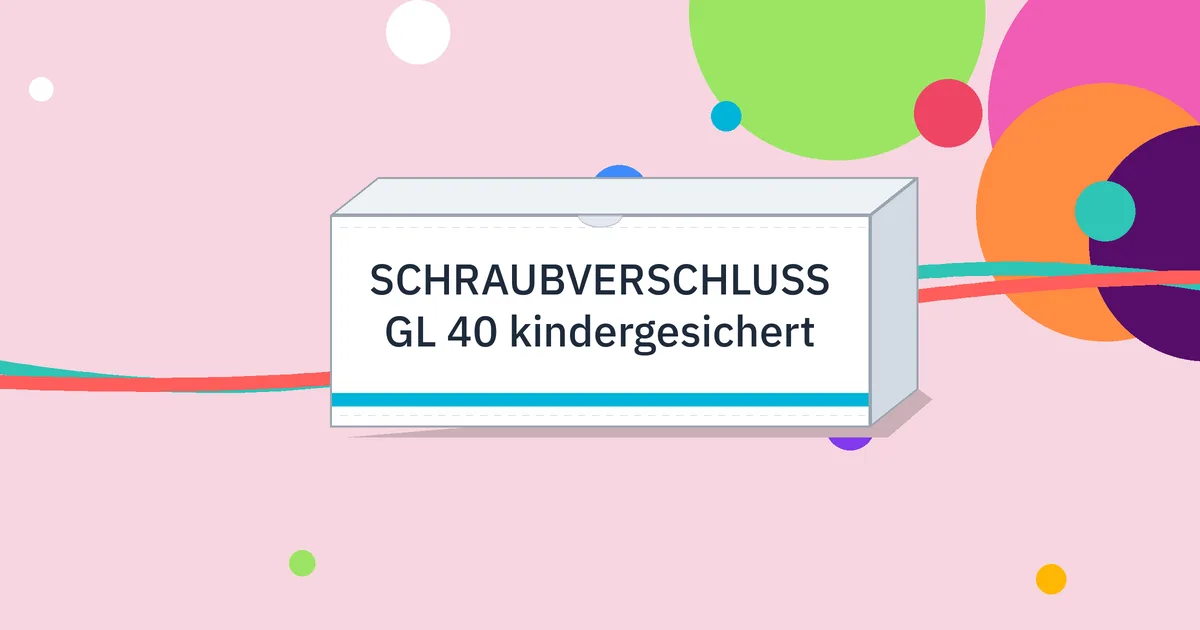 Symbolbild: Packung mit der Aufschrift SCHRAUBVERSCHLUSS GL 40 kindergesichert (PZN 17542998) – Verfügbarkeit und Bezug in Apotheken in Frankfurt am Main