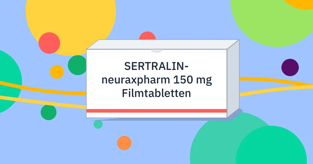 Symbolbild: Packung mit der Aufschrift SERTRALIN-neuraxpharm 150 mg Filmtabletten (PZN 16624168) – Verfügbarkeit und Bezug in Apotheken in Frankfurt am Main