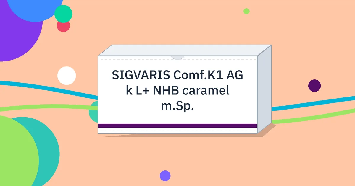 Symbolbild: Packung mit der Aufschrift SIGVARIS Comf.K1 AG k L+ NHB caramel m.Sp. (PZN 17097624) – Verfügbarkeit und Bezug in Apotheken in Frankfurt am Main