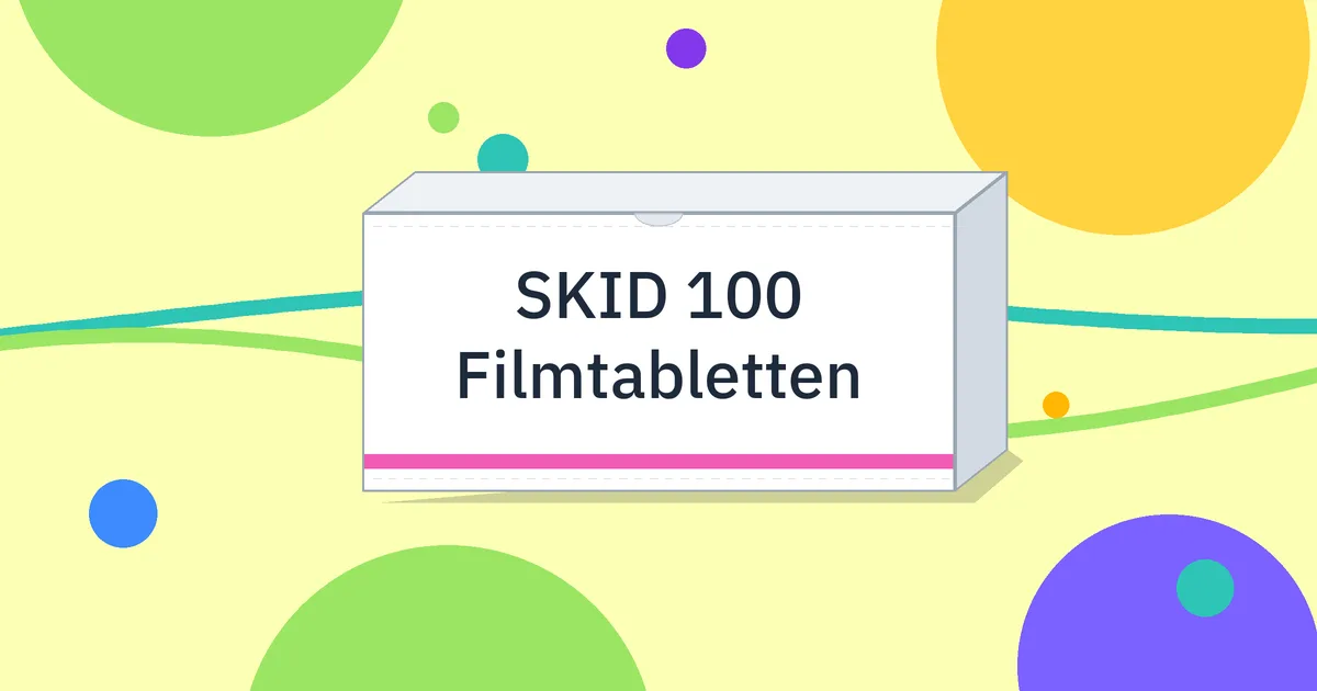 Symbolbild: Packung mit der Aufschrift SKID 100 Filmtabletten (PZN 04644852) – Verfügbarkeit und Bezug in Apotheken in Frankfurt am Main