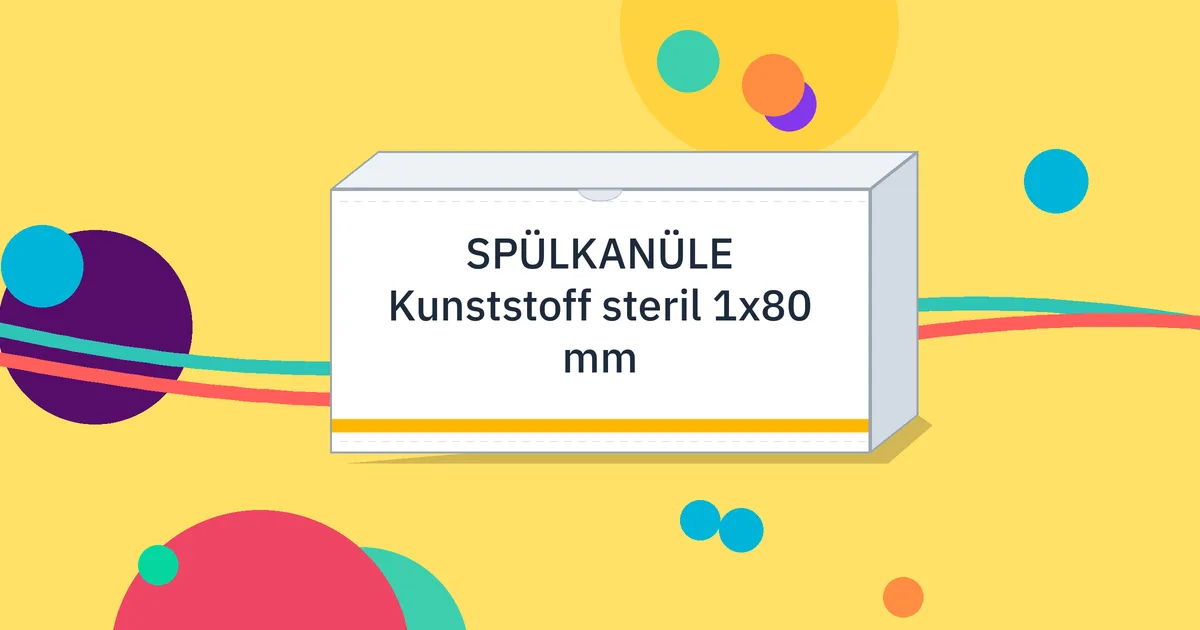 Symbolbild: Packung mit der Aufschrift SPÜLKANÜLE Kunststoff steril 1x80 mm (PZN 19988126) – Verfügbarkeit und Bezug in Apotheken in Frankfurt am Main