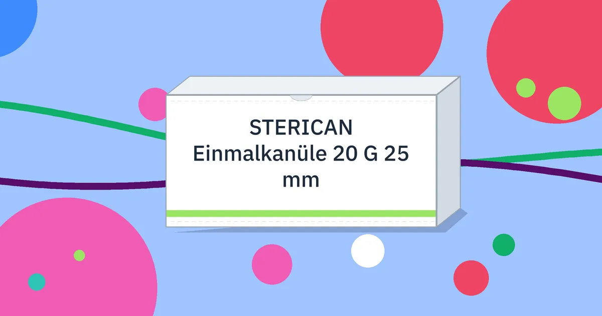 Symbolbild: Packung mit der Aufschrift STERICAN Einmalkanüle 20 G 25 mm (PZN 18746585) – Verfügbarkeit und Bezug in Apotheken in Frankfurt am Main