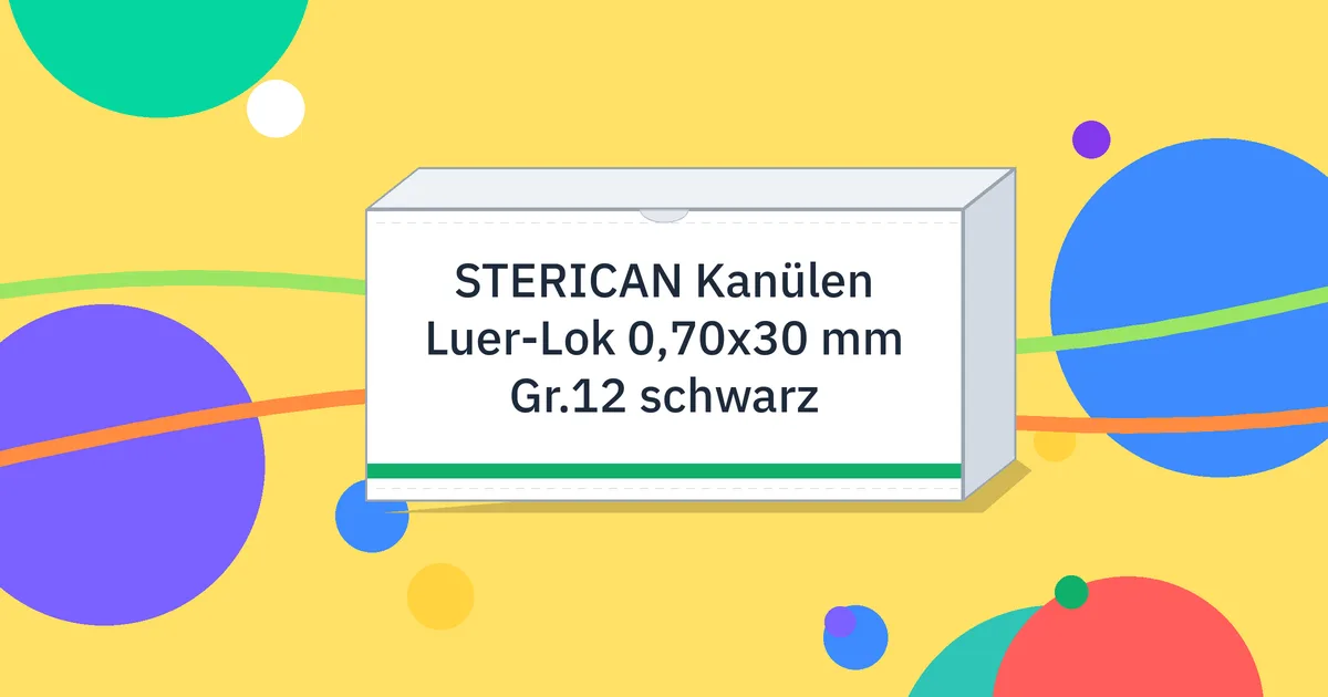 Symbolbild: Packung mit der Aufschrift STERICAN Kanülen Luer-Lok 0,70x30 mm Gr.12 schwarz (PZN 01105333) – Verfügbarkeit und Bezug in Apotheken in Frankfurt am Main