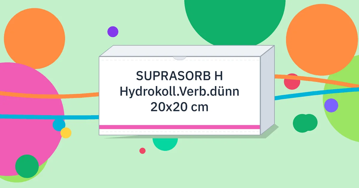 Symbolbild: Packung mit der Aufschrift SUPRASORB H Hydrokoll.Verb.dünn 20x20 cm (PZN 13345344) – Verfügbarkeit und Bezug in Apotheken in Frankfurt am Main