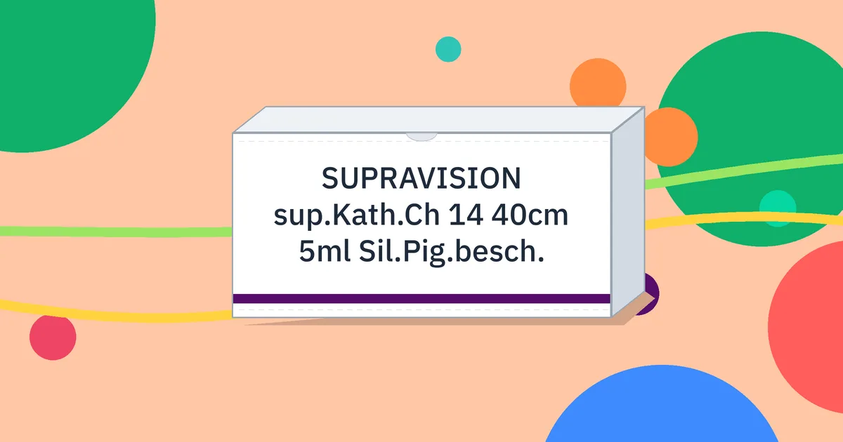 Symbolbild: Packung mit der Aufschrift SUPRAVISION sup.Kath.Ch 14 40cm 5ml Sil.Pig.besch. (PZN 18306225) – Verfügbarkeit und Bezug in Apotheken in Frankfurt am Main