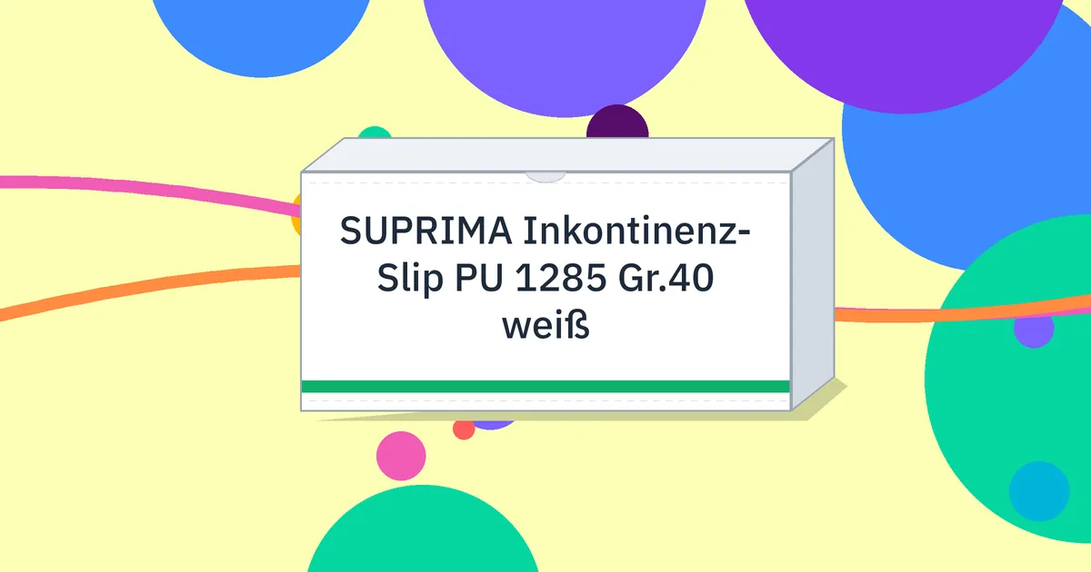 Symbolbild: Packung mit der Aufschrift SUPRIMA Inkontinenz-Slip PU 1285 Gr.40 weiß (PZN 12484397) – Verfügbarkeit und Bezug in Apotheken in Frankfurt am Main