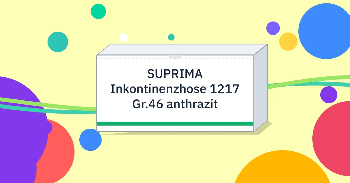Symbolbild: Packung mit der Aufschrift SUPRIMA Inkontinenzhose 1217 Gr.46 anthrazit (PZN 19174168) – Verfügbarkeit und Bezug in Apotheken in Frankfurt am Main