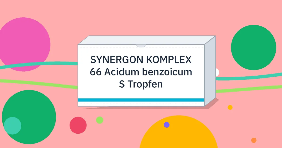 Symbolbild: Packung mit der Aufschrift SYNERGON KOMPLEX 66 Acidum benzoicum S Tropfen (PZN 19979185) – Verfügbarkeit und Bezug in Apotheken in Frankfurt am Main