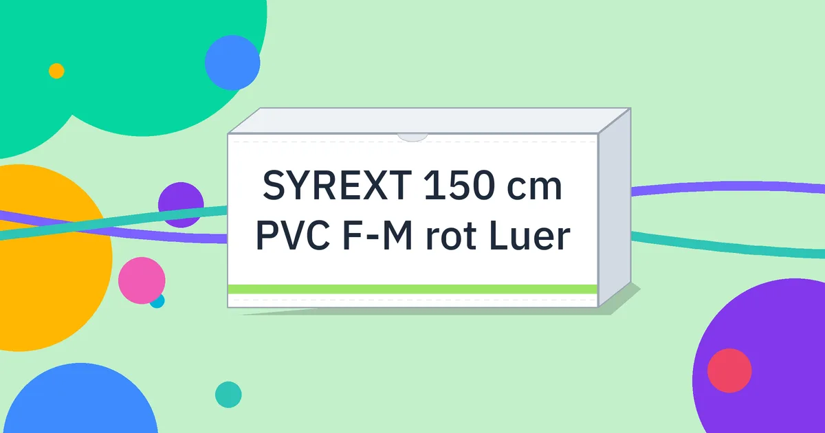 Symbolbild: Packung mit der Aufschrift SYREXT 150 cm PVC F-M rot Luer (PZN 17897626) – Verfügbarkeit und Bezug in Apotheken in Frankfurt am Main
