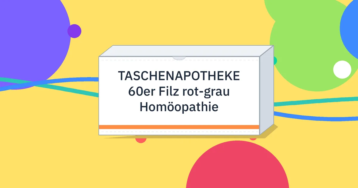 Symbolbild: Packung mit der Aufschrift TASCHENAPOTHEKE 60er Filz rot-grau Homöopathie (PZN 15995224) – Verfügbarkeit und Bezug in Apotheken in Frankfurt am Main