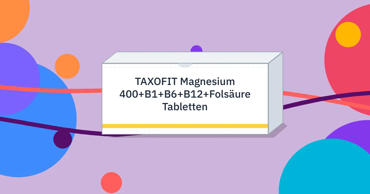 Symbolbild: Packung mit der Aufschrift TAXOFIT Magnesium 400+B1+B6+B12+Folsäure Tabletten (PZN 17982326) – Verfügbarkeit und Bezug in Apotheken in Frankfurt am Main