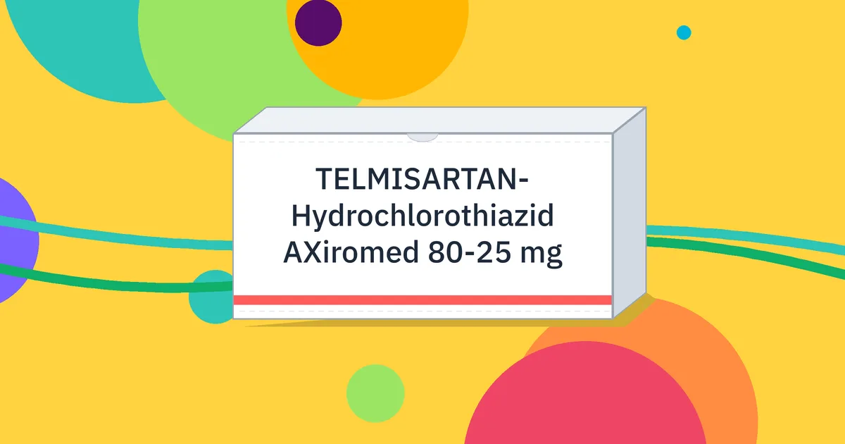 Symbolbild: Packung mit der Aufschrift TELMISARTAN-Hydrochlorothiazid AXiromed 80-25 mg (PZN 13716504) – Verfügbarkeit und Bezug in Apotheken in Frankfurt am Main