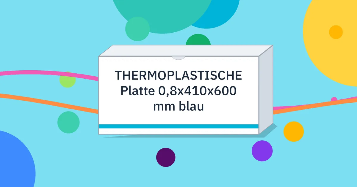 Symbolbild: Packung mit der Aufschrift THERMOPLASTISCHE Platte 0,8x410x600 mm blau (PZN 11549870) – Verfügbarkeit und Bezug in Apotheken in Frankfurt am Main