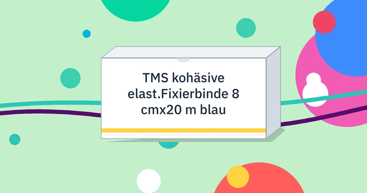 Symbolbild: Packung mit der Aufschrift TMS kohäsive elast.Fixierbinde 8 cmx20 m blau (PZN 18316620) – Verfügbarkeit und Bezug in Apotheken in Frankfurt am Main
