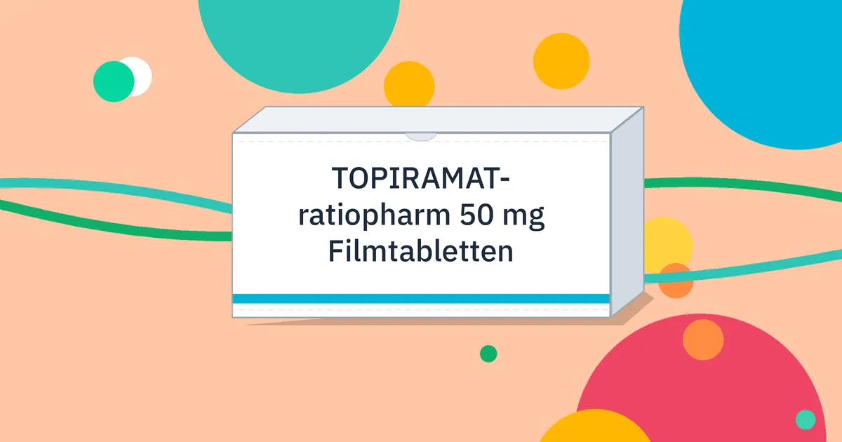 Symbolbild: Packung mit der Aufschrift TOPIRAMAT-ratiopharm 50 mg Filmtabletten (PZN 09001515) – Verfügbarkeit und Bezug in Apotheken in Frankfurt am Main