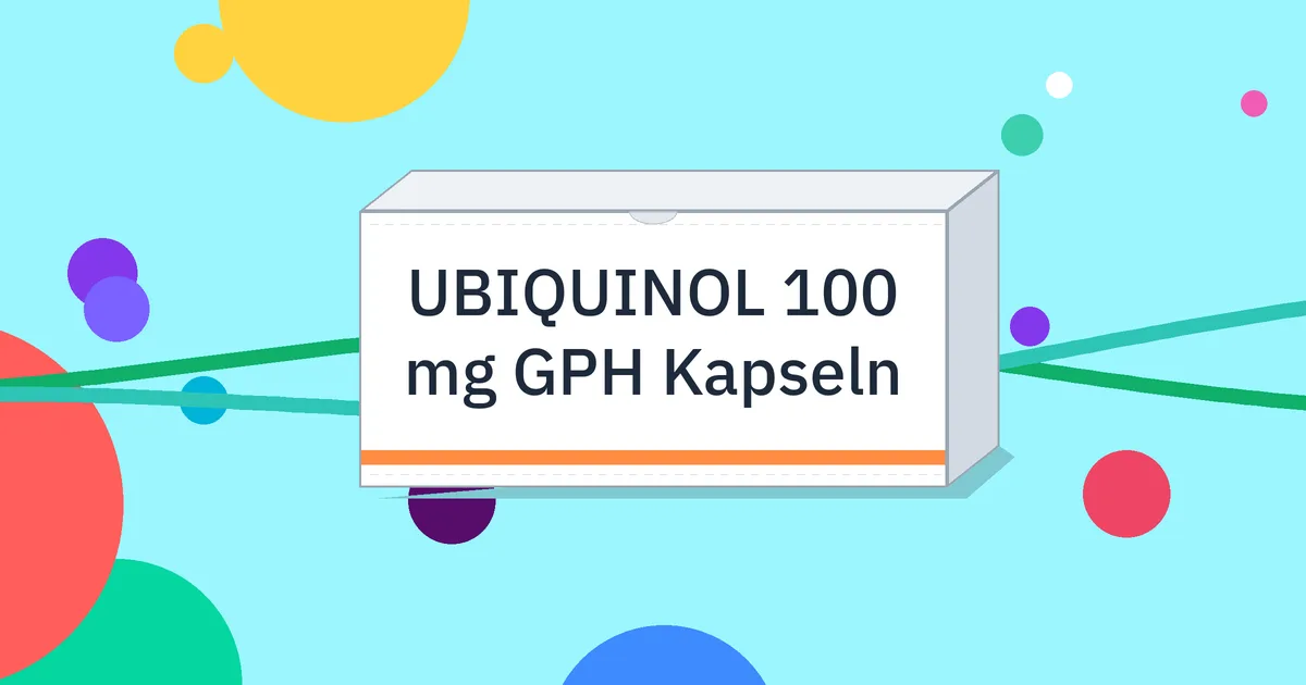 Symbolbild: Packung mit der Aufschrift UBIQUINOL 100 mg GPH Kapseln (PZN 16570515) – Verfügbarkeit und Bezug in Apotheken in Frankfurt am Main